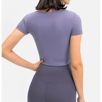 Short Sleeves Square Neck Breast Pad Elegant Women Fitness Shirt Yoga Wear Tshirt Tops Sport Workout Shirts