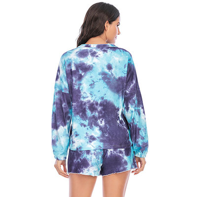 Fashion Tie Dye Pajamas Two Piece Set Sleepwear Long Sleeve And Shorts Ladies Loungewear