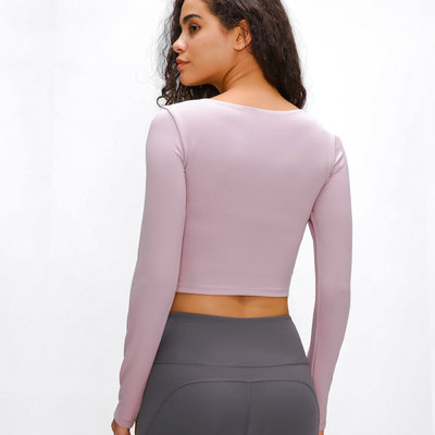 Padded Hot Hollow Sports Long Sleeve Yoga Shirt Gym Plain Crop Top Womens Workout Shirts