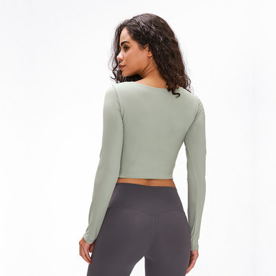 Padded Hot Hollow Sports Long Sleeve Yoga Shirt Gym Plain Crop Top Womens Workout Shirts