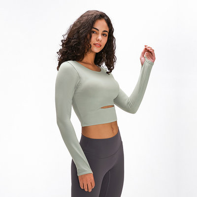 Padded Hot Hollow Sports Long Sleeve Yoga Shirt Gym Plain Crop Top Womens Workout Shirts