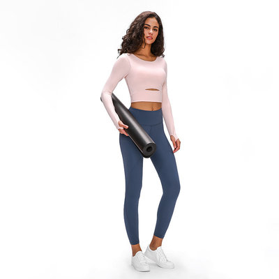 Padded Hot Hollow Sports Long Sleeve Yoga Shirt Gym Plain Crop Top Womens Workout Shirts