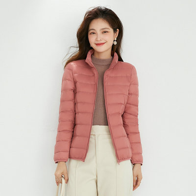 Wholesale Premium 90% White Duck Down Jacket Zip Up Solid Color Stand Collar Plus Size Light Women's Down Coat