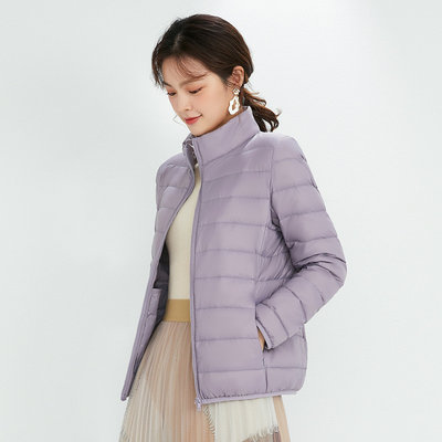 Wholesale Premium 90% White Duck Down Jacket Zip Up Solid Color Stand Collar Plus Size Light Women's Down Coat