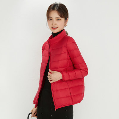 Wholesale Premium 90% White Duck Down Jacket Zip Up Solid Color Stand Collar Plus Size Light Women's Down Coat