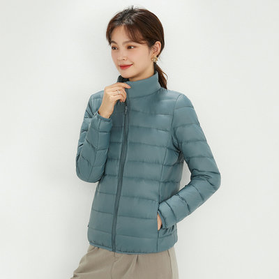 Wholesale Premium 90% White Duck Down Jacket Zip Up Solid Color Stand Collar Plus Size Light Women's Down Coat