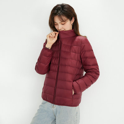 Wholesale Premium 90% White Duck Down Jacket Zip Up Solid Color Stand Collar Plus Size Light Women's Down Coat