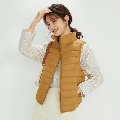 Wholesale Zipper Up Stand Collar Plus Size Premium 90% White Duck Down Vest Lightweight Women's Puffer Vest