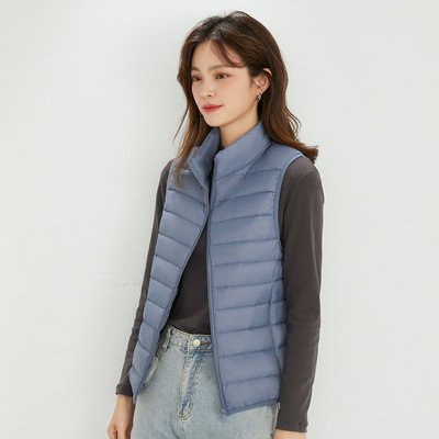 Wholesale Zipper Up Stand Collar Plus Size Premium 90% White Duck Down Vest Lightweight Women's Puffer Vest