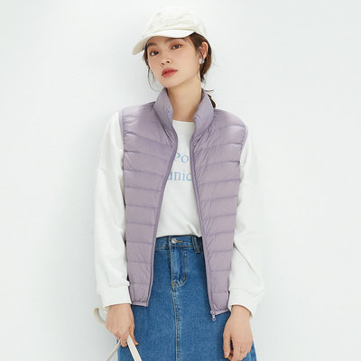 Wholesale Zipper Up Stand Collar Plus Size Premium 90% White Duck Down Vest Lightweight Women's Puffer Vest