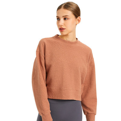 Autumn Winter Gym Crop Top Crew Neck Cotton Pullover Sportwear Cropped Sweatshirts Women