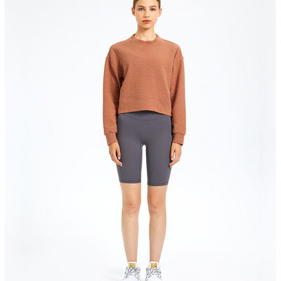 Autumn Winter Gym Crop Top Crew Neck Cotton Pullover Sportwear Cropped Sweatshirts Women