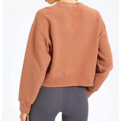 Autumn Winter Gym Crop Top Crew Neck Cotton Pullover Sportwear Cropped Sweatshirts Women