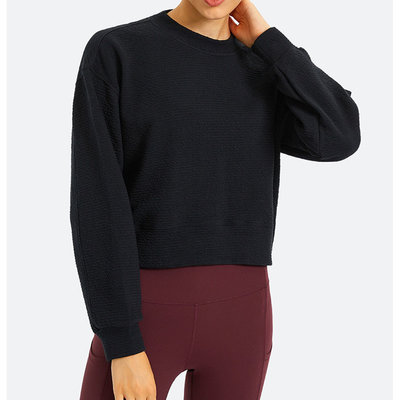 Autumn Winter Gym Crop Top Crew Neck Cotton Pullover Sportwear Cropped Sweatshirts Women