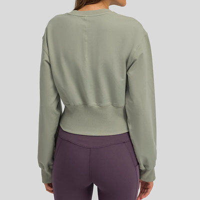 Cotton Fashion Cut And Sew Loose Fitness Crop Top Women Crew Neck Workout Sweatshirt