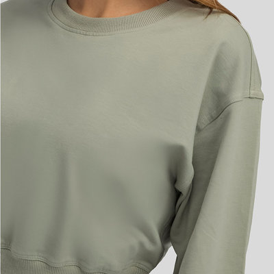 Cotton Fashion Cut And Sew Loose Fitness Crop Top Women Crew Neck Workout Sweatshirt