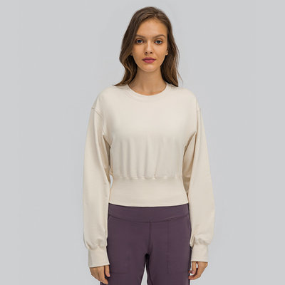 Cotton Fashion Cut And Sew Loose Fitness Crop Top Women Crew Neck Workout Sweatshirt