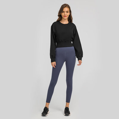 Cotton Fashion Cut And Sew Loose Fitness Crop Top Women Crew Neck Workout Sweatshirt