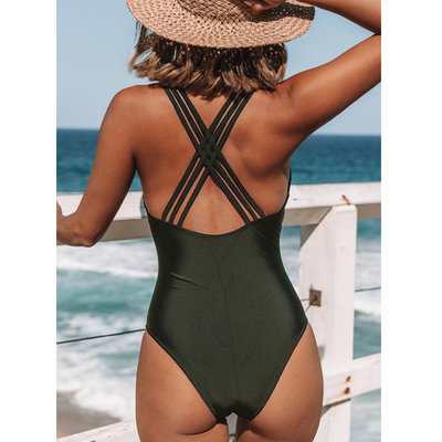 Deep V Cross Back Navy Style Printed Women Bathing Suits 2021 One Piece Swim Suit Swimwear