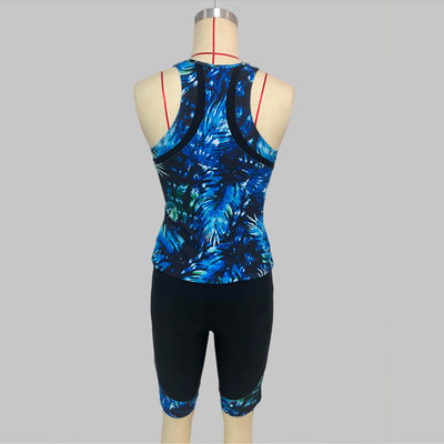 Good Quality Swim Clothes Womens Swim Suits Racer Back Printing Tankini Vest Shorts Swimwear Sets