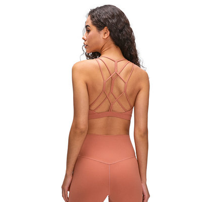 Fitness Sexy Lulu Cross Back Padded Custom Logo Workout Women's Solid Color Sports Bra Top
