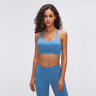 Fitness Sexy Lulu Cross Back Padded Custom Logo Workout Women's Solid Color Sports Bra Top