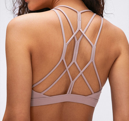Fitness Sexy Lulu Cross Back Padded Custom Logo Workout Women's Solid Color Sports Bra Top