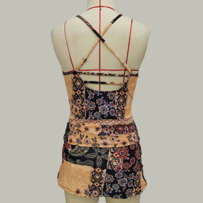 Floral Printing Backless Straps Vest Skirt Tankini Swimwear Ladies Swim Suits