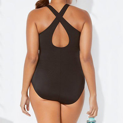 Plus Size Cross Back Gradient Printing Womens Swimwear One Piece Swimsuit