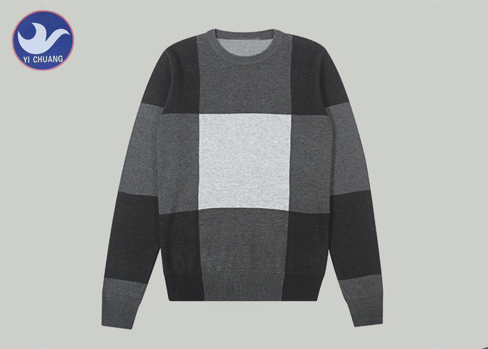 Big Check Men's Knit Pullover Sweater Black And White Casual Knitted Clothes