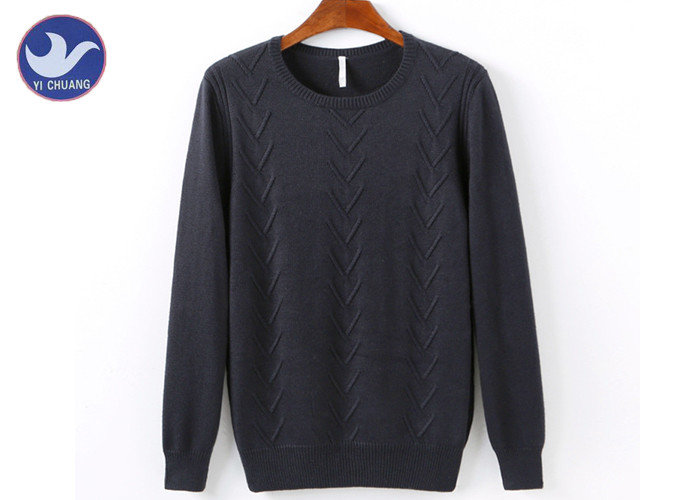 Crew Neck Mens Black Cable Knit Sweater Acrylic Wool Full Sleeves Anti - Wrinkle