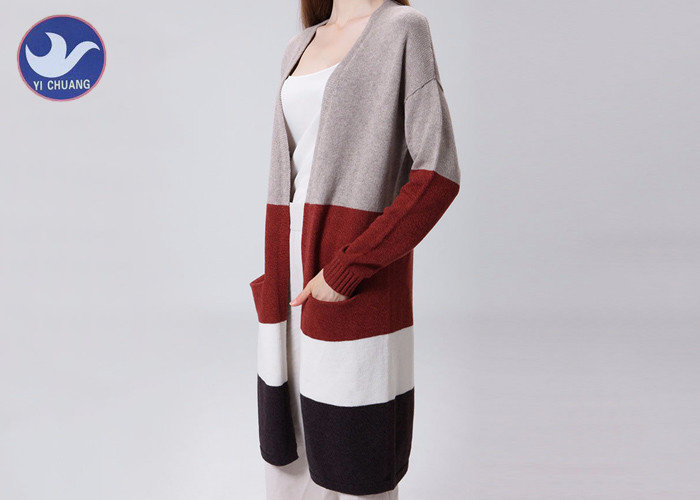 Stripes Oversized Cardigan Sweater , Women's Cotton Cardigan Sweaters With Pockets