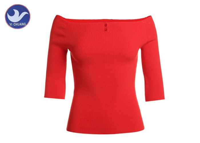 Boat Neck Off The Shoulder Knitted Jumper , Summer Half Sleeve Sweater For Ladies