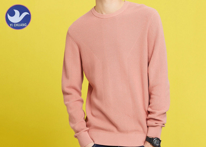 Computer Knitting Men's Knit Pullover Sweater Pink Trendy Jumper For Spring / Autumn