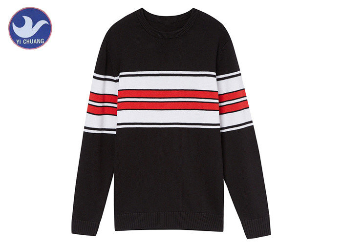 Contrast Color Stripes Men'S Knit Pullover Sweater Anti - Shrink Young Boy Apparel