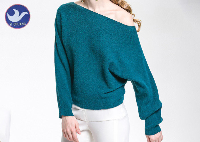 Sexy Off Shoulder Wool Pullover Women's , Woolen Sweater For Ladies Ottoman Knitted