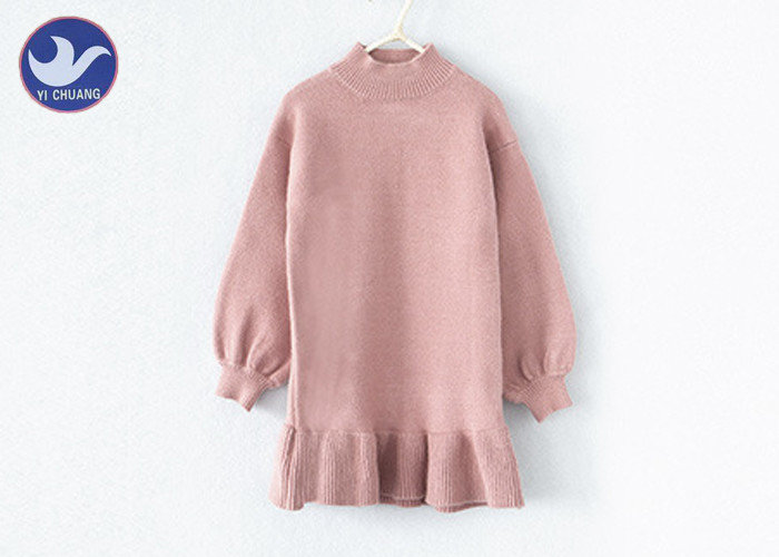 Turtle Neck Little Girl Sweater Dressess , Girls Long Sleeve Dresses Ruffle Frill Bottom