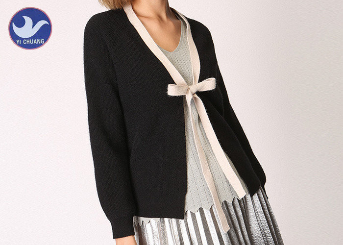 Butterfly Knot Closure Womens Knit Cardigan Sweaters Contrast Color Mujer