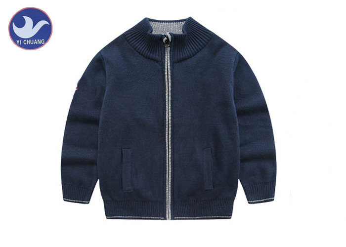 Turtle Neck Zipper Up Kids Cotton Sweater Coat , Side Pockets Children's Outwear