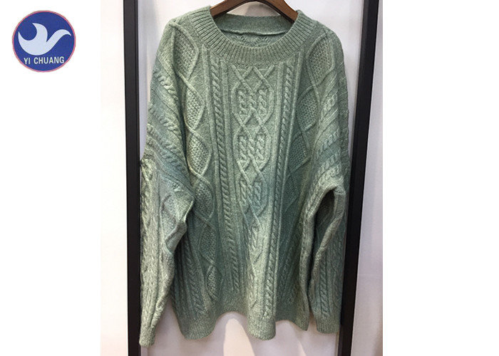 Korean Stylish Crew Neck Cable Knit Cardigan , Big Loose Winter Wool Jumpers