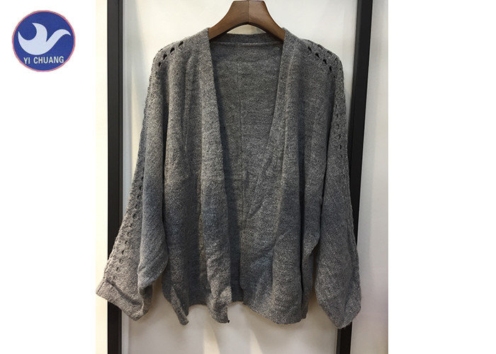 Lightweight Lady Pointell Bat Sleeves Cardigan / Womens Knit Sweater Gray Color