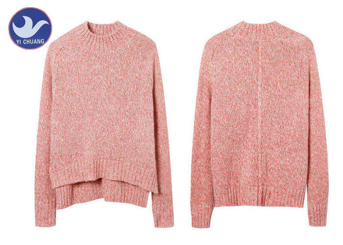 Wool Mohair Melange Womens Knit Pullover Sweater High-Low Side Slit Winter Jumper