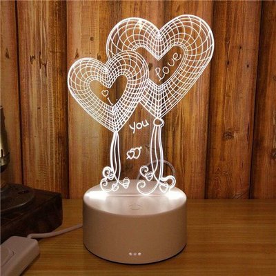 Acrylic heart shape LED 3D Visual Lamp manufacture love heart shape 3d led mini night light for kids gift