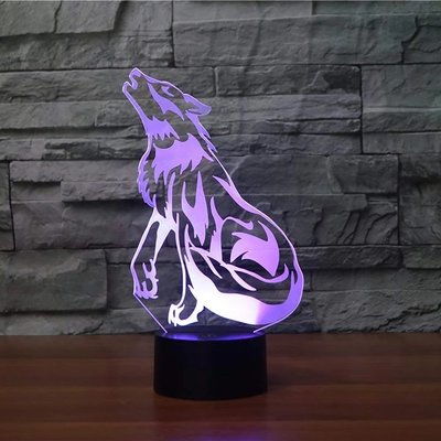 Wolf design Acrylic LED 3D Visual Lamp manufacture cartoon designs 3d led mini night light for kids gift