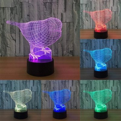 Bedroom decor bird 3D LED RGB 7 colors changing illusion visual desk lamp night light in bulk