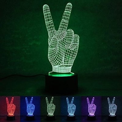 Bedroom decor 3D Illusion Victory Gesture Touch Control 7 Colors Change Night Light with USB Charger For Kids Christmas