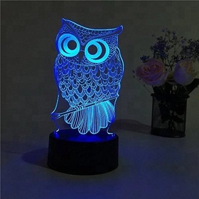 Home 3D Illusion Owl Shape Plug Powered Dimmable LED Desk Lamp Night Light Wholesales