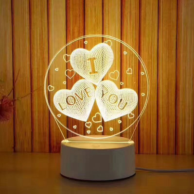 3D Visual Illusion LED Reading Lamp Wooden Bent Stand Acrylic Lampshade Table Desk Night Light