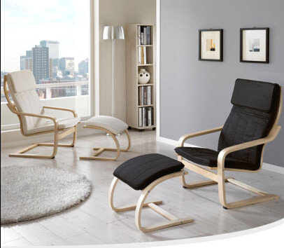 relaxing chair-Ikea style birch bentwood wood back cotton cover indoor furniture