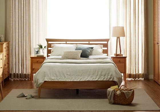 ikea modern double bed pine wood